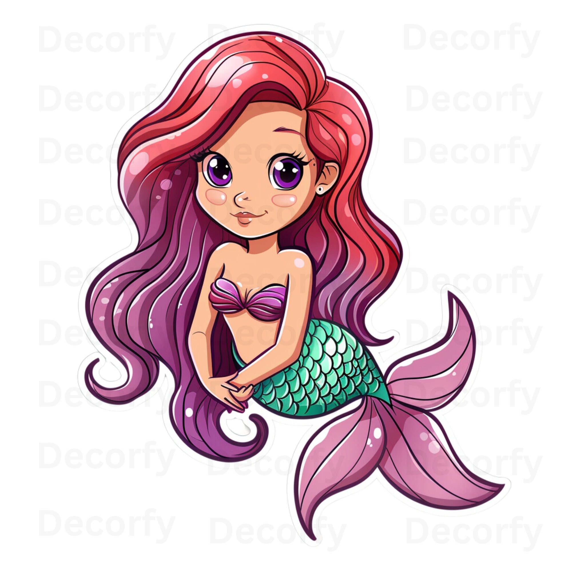 12 Cute Mermaid Clipart Bundle, Watercolor Mermaid Friends PNG Set,cute ...