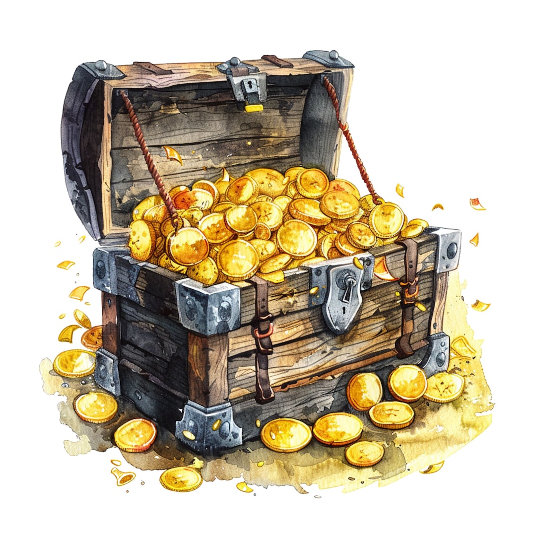 10 Treasure Chest Clipart, Pirate Chest, Printable Watercolor Clipart ...