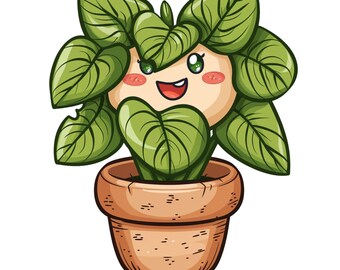 Watercolor Kawaii House Plant Clipart Kawaii Plants Clipart Cute House ...