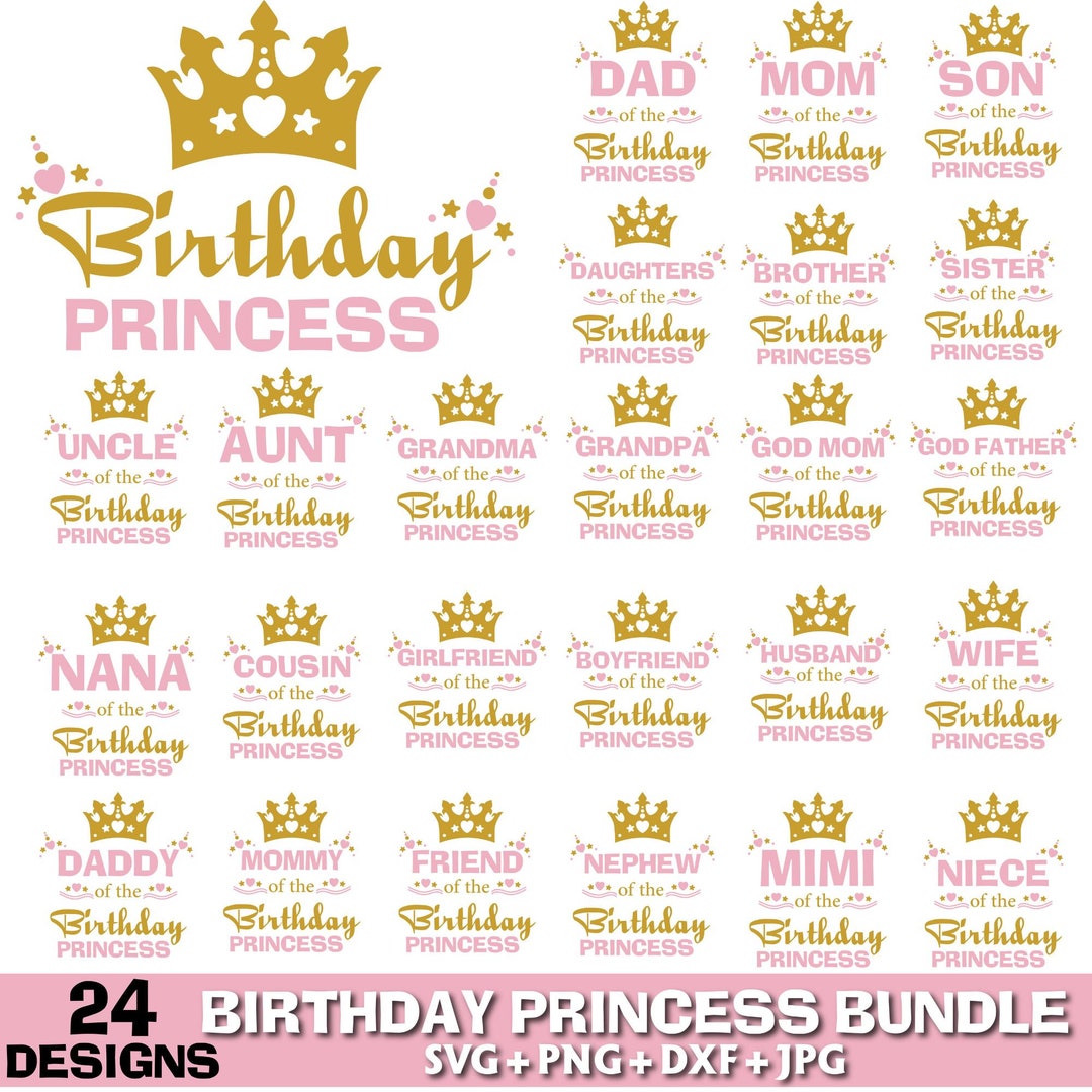 Cumpleaños Princesa Svg Paquete, Cumpleaños, Cumpleaños Chica Paquete ...