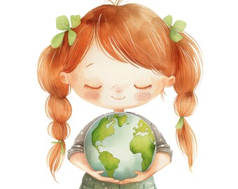 Earth Day Watercolor Clipart for Kids, Eco-friendly Educational Art ...