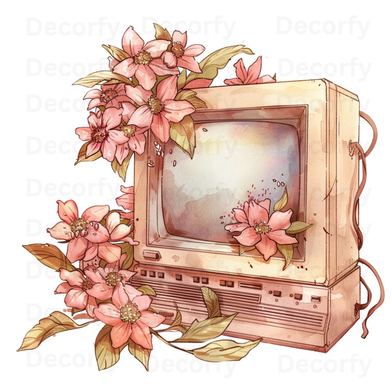 8 Pink Vintage Computer Clipart, PC Clipart, Printable Watercolor ...