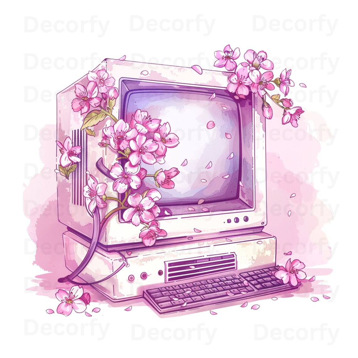 8 Pink Vintage Computer Clipart, PC Clipart, Printable Watercolor ...