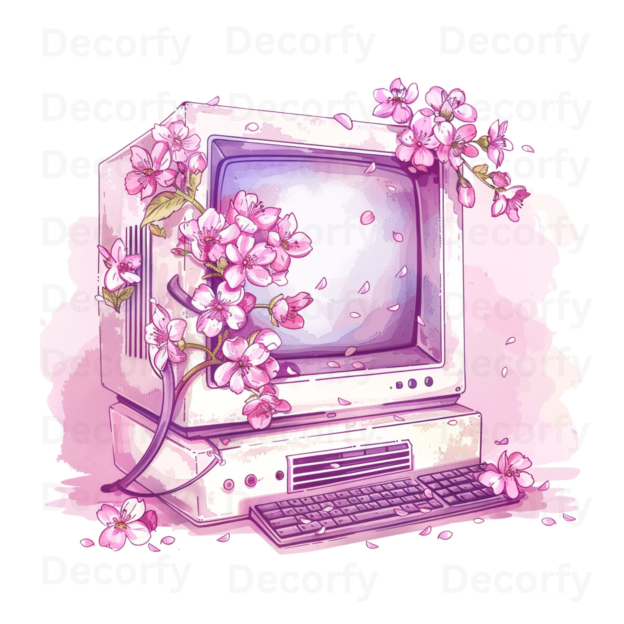 8 Pink Vintage Computer Clipart, PC Clipart, Printable Watercolor ...