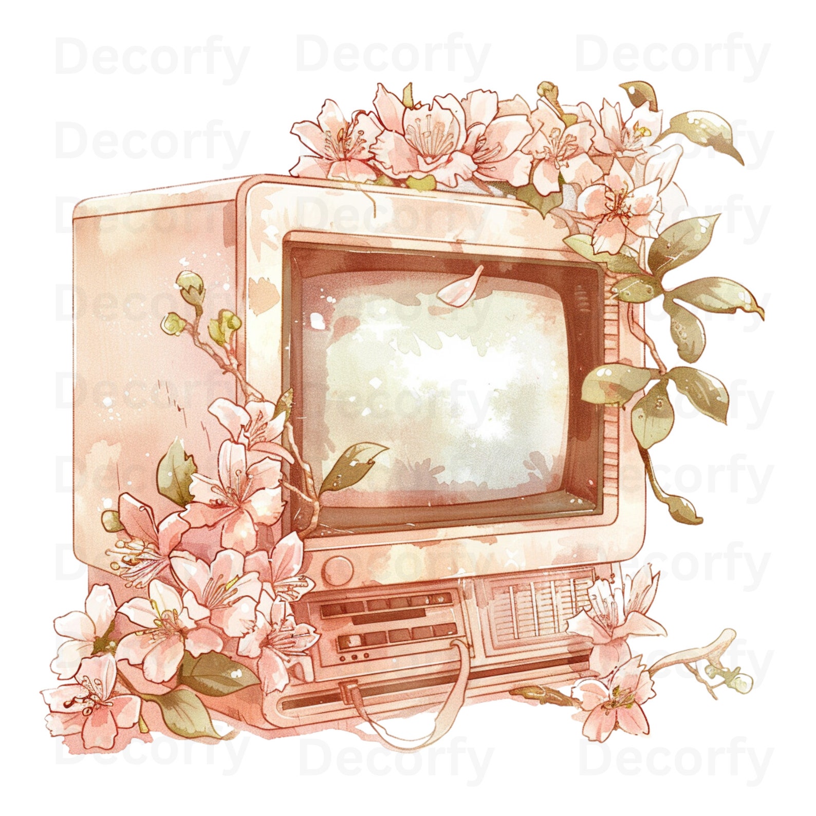 8 Pink Vintage Computer Clipart, PC Clipart, Printable Watercolor ...
