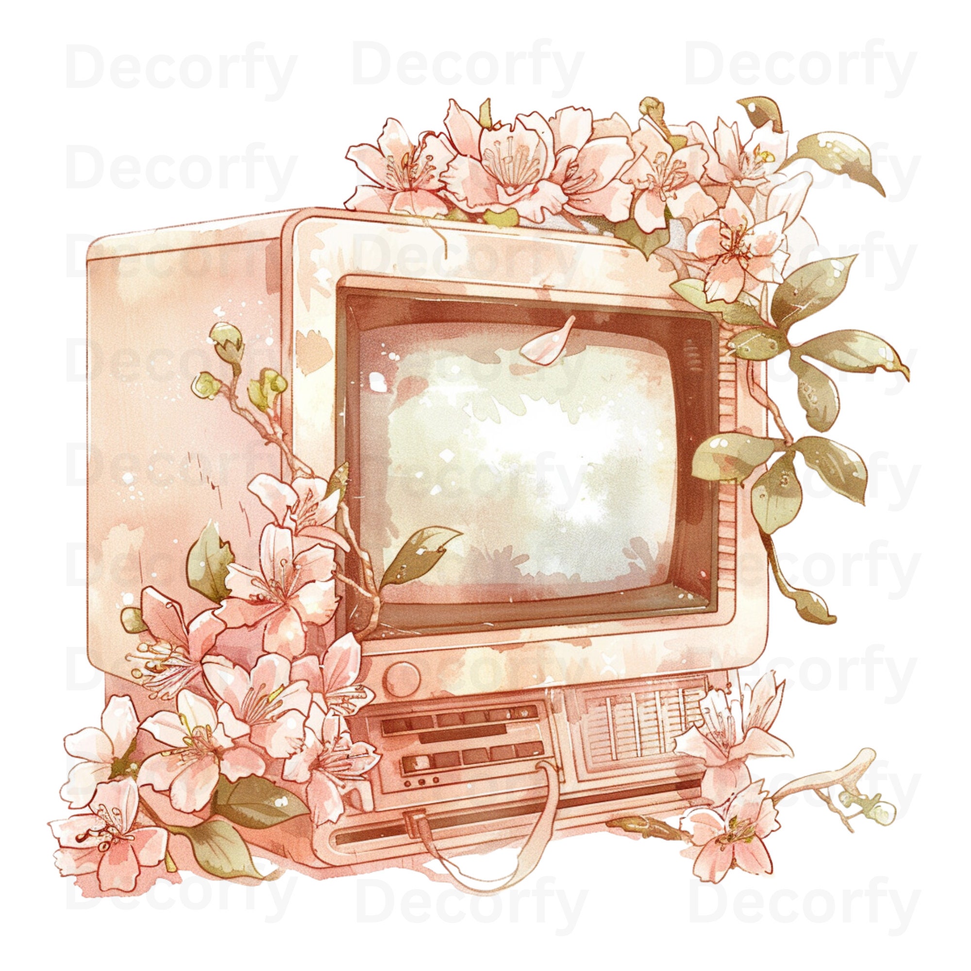 8 Pink Vintage Computer Clipart, PC Clipart, Printable Watercolor ...