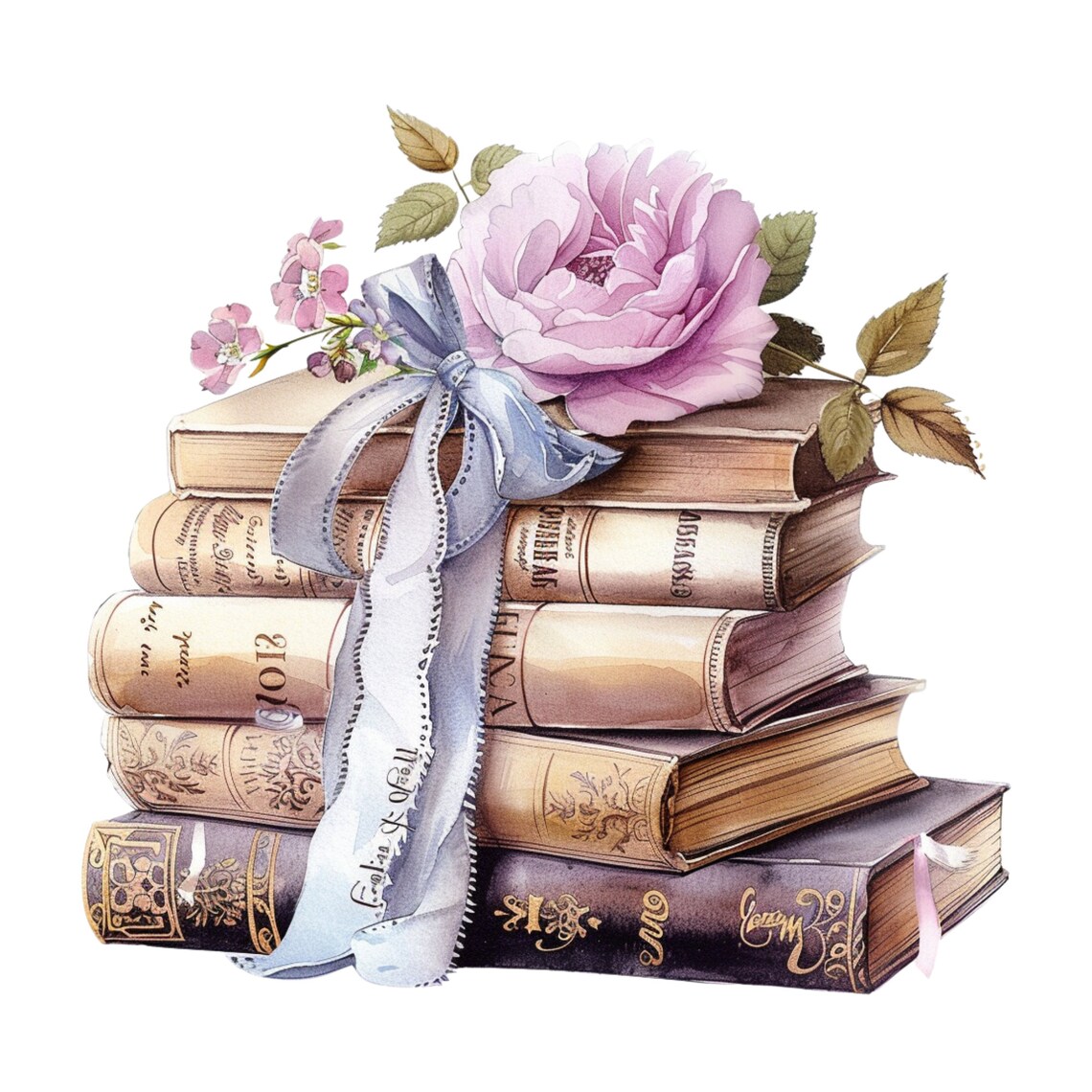 Bundle of 10 Vintage Books Clipart, Digital Clipart, Watercolor Clipart ...