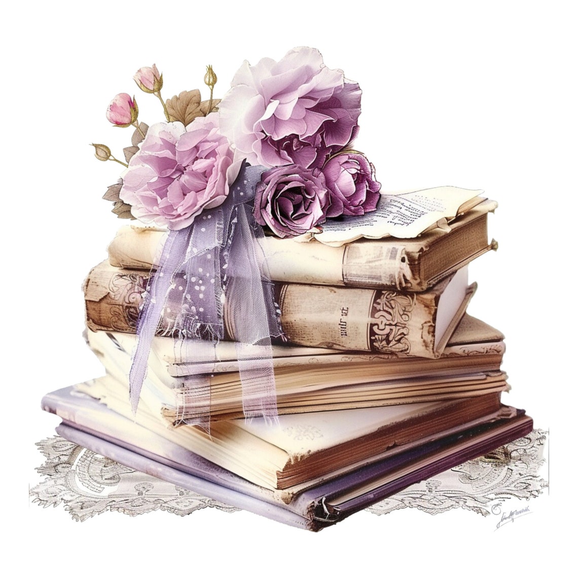 Bundle of 10 Vintage Books Clipart, Digital Clipart, Watercolor Clipart ...