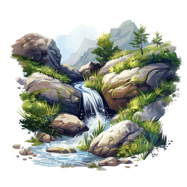 10 Watercolor Mountain Stream Clipart, Stream Watercolor, Stream ...