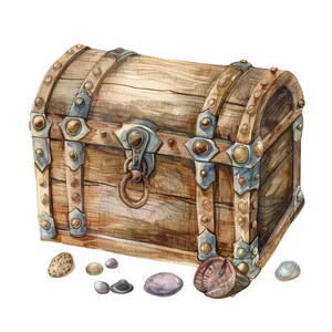 10 Treasure Chest Clipart, Pirate Chest, Printable Watercolor Clipart ...