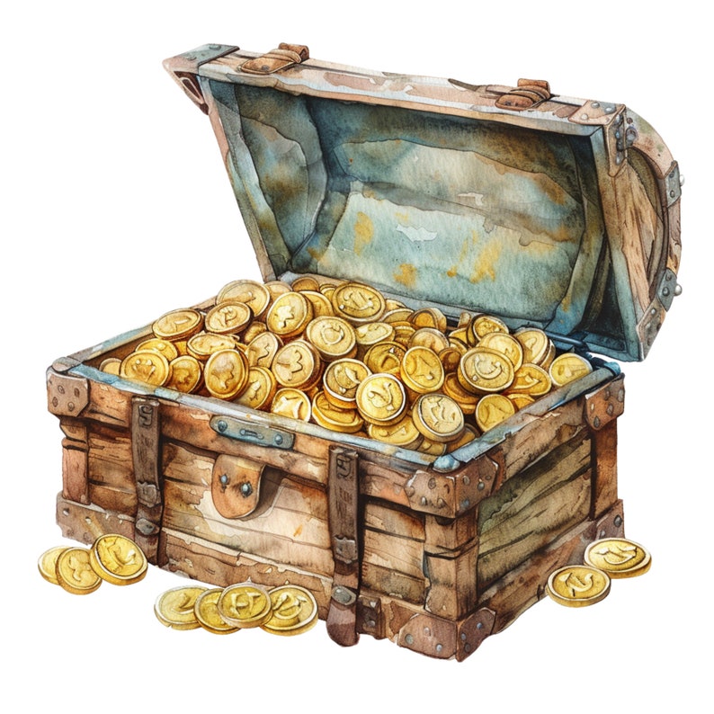10 Treasure Chest Clipart, Pirate Chest, Printable Watercolor Clipart ...