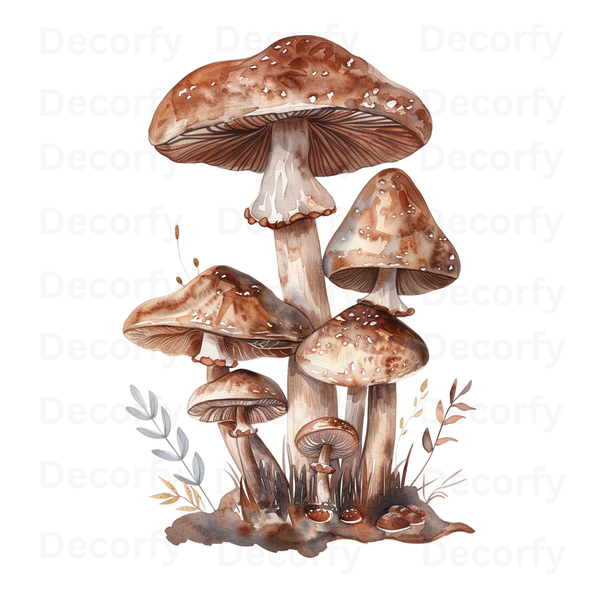 Bundle of 18 Watercolor Mushrooms Clipart Cute Forest Nature Toadstool ...
