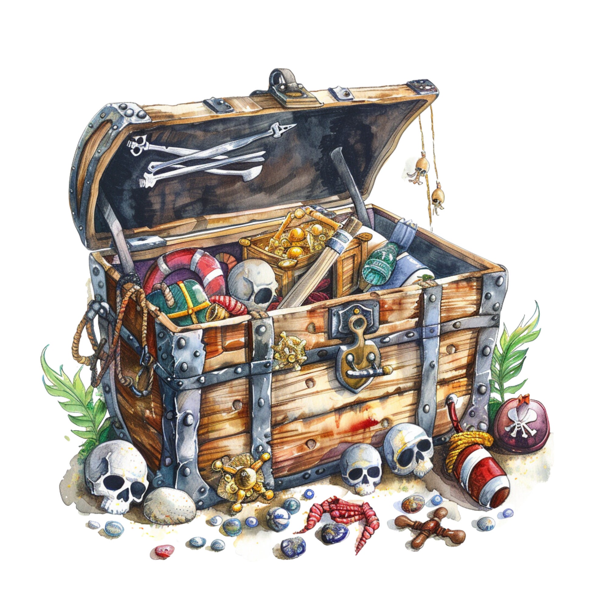 10 Treasure Chest Clipart, Pirate Chest, Printable Watercolor Clipart ...