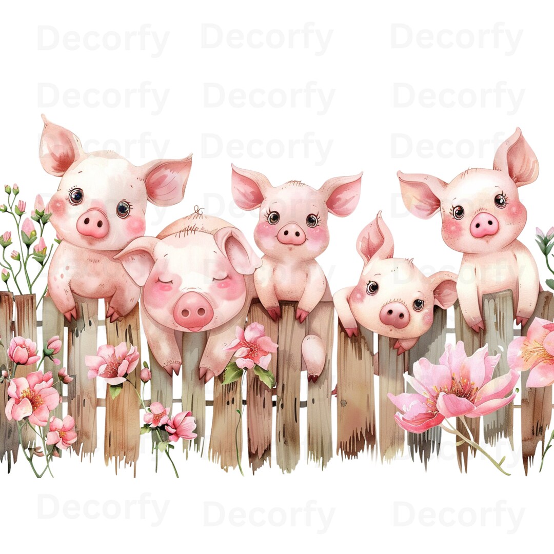 8 Pigs Clipart Bundle, PNG Cute Adorable Piggy Graphics, Farm Animals ...