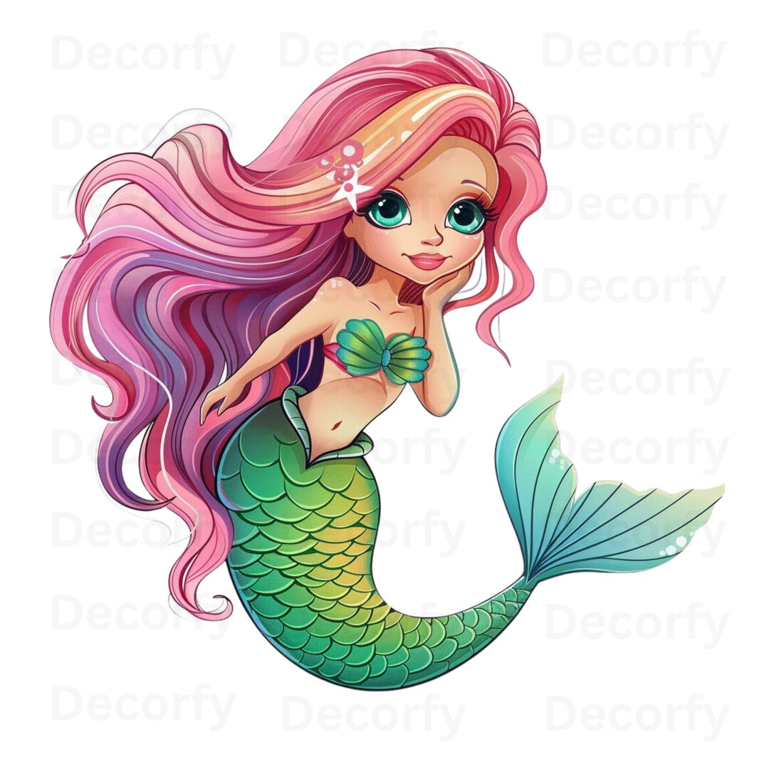 12 Cute Mermaid Clipart Bundle, Watercolor Mermaid Friends PNG Set,cute ...