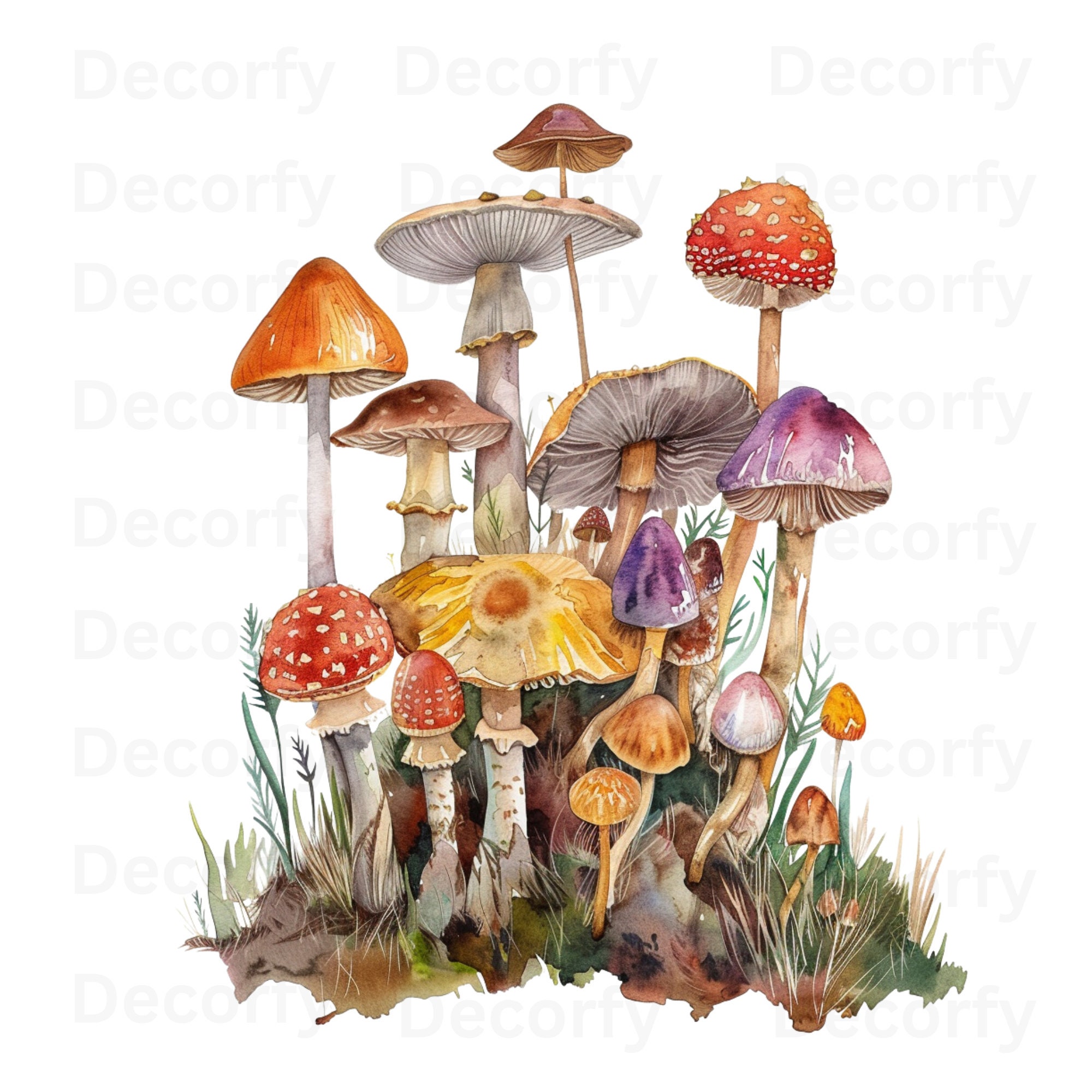 Bundle of 18 Watercolor Mushrooms Clipart Cute Forest Nature Toadstool ...