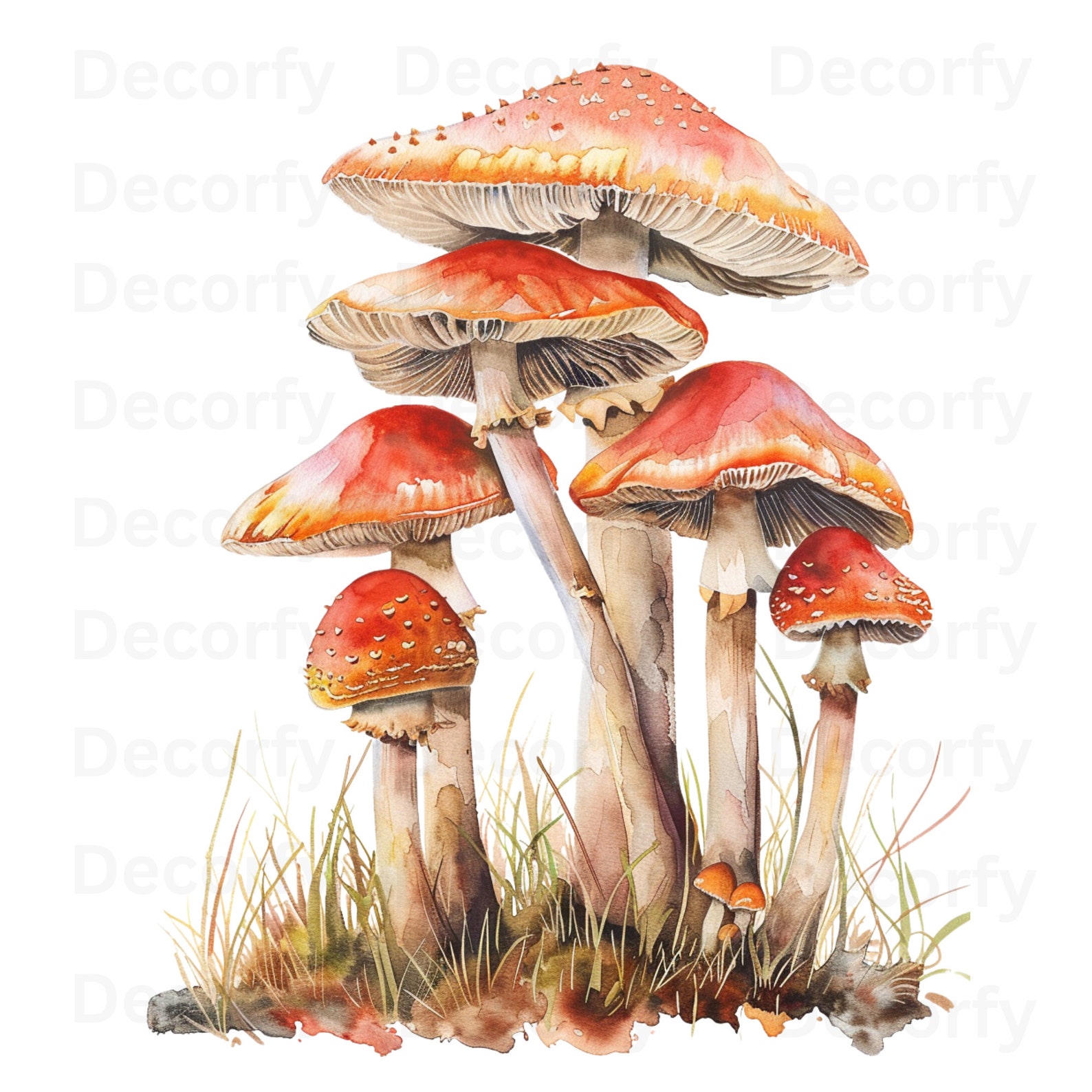 Bundle of 18 Watercolor Mushrooms Clipart Cute Forest Nature Toadstool ...