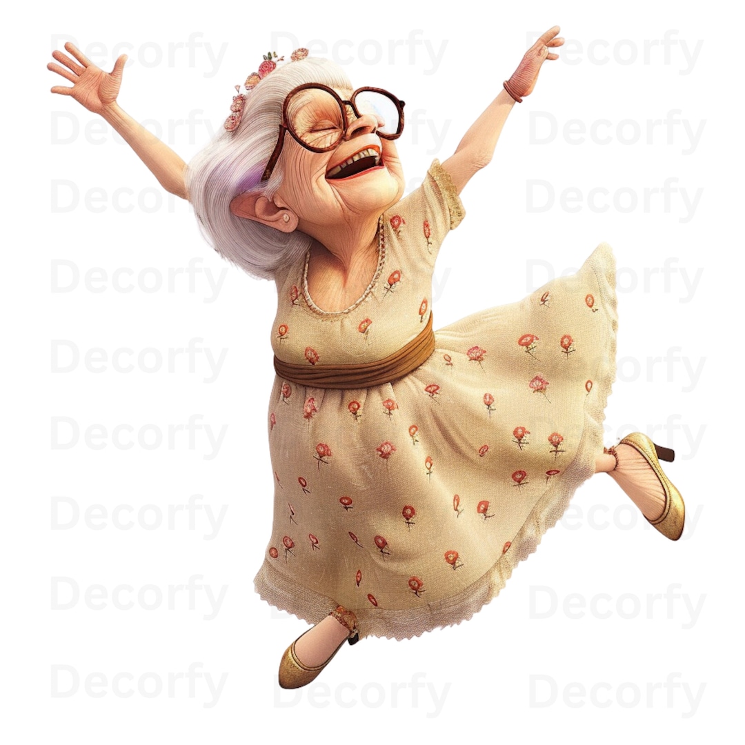 Crazy Old Lady Clipart, Funny Cartoon Grandmother, Dancing Women ...