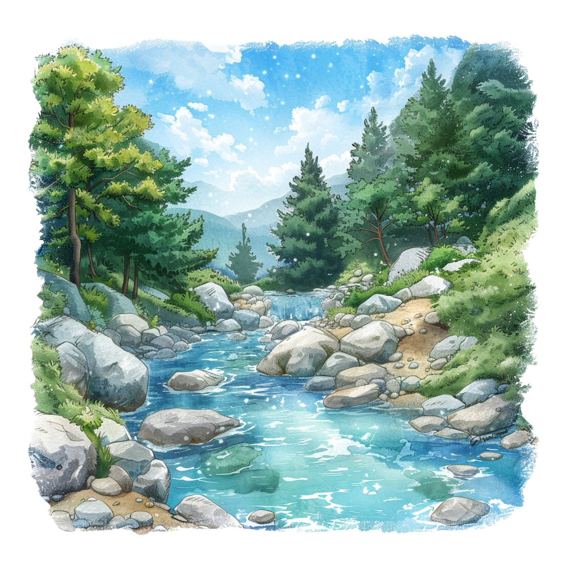 10 Watercolor Mountain Stream Clipart, Stream Watercolor, Stream ...