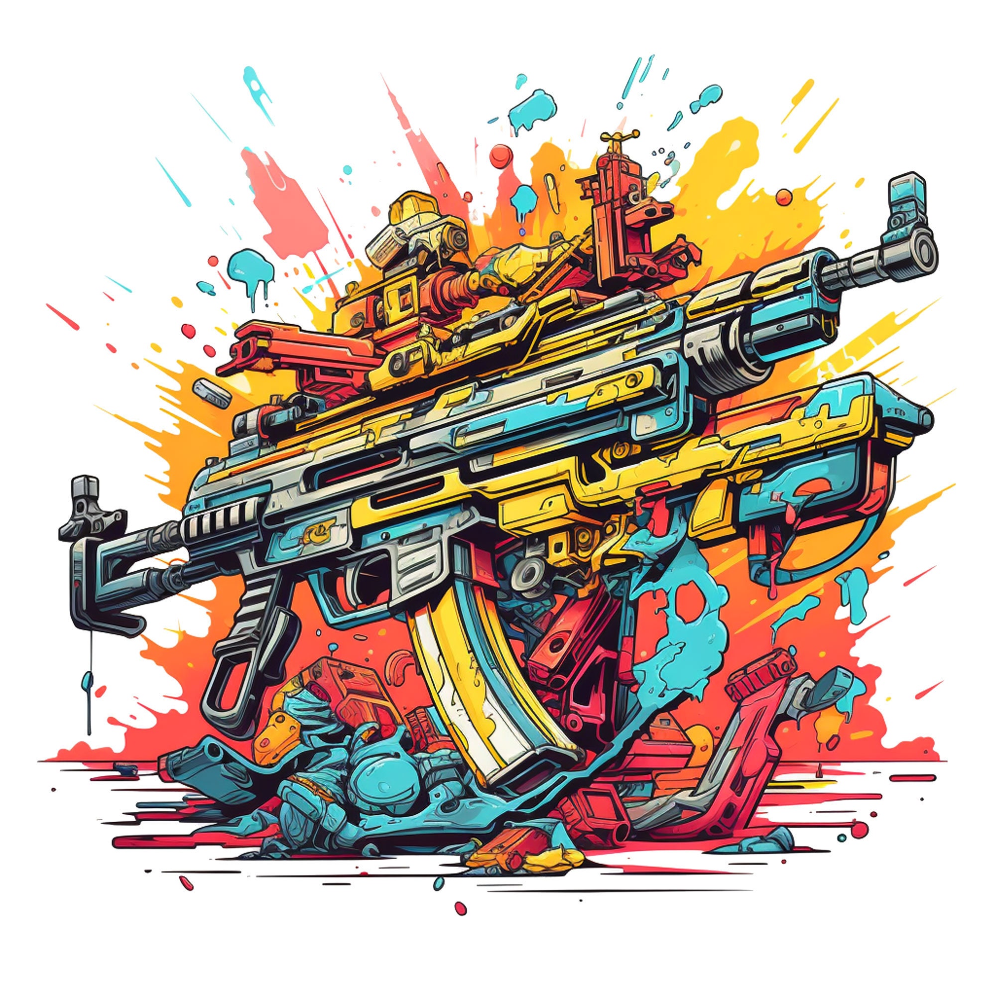 Machine Gun Clipart Bundle, Dripping Gun, Ak V PNG, Gun PNG, Military ...