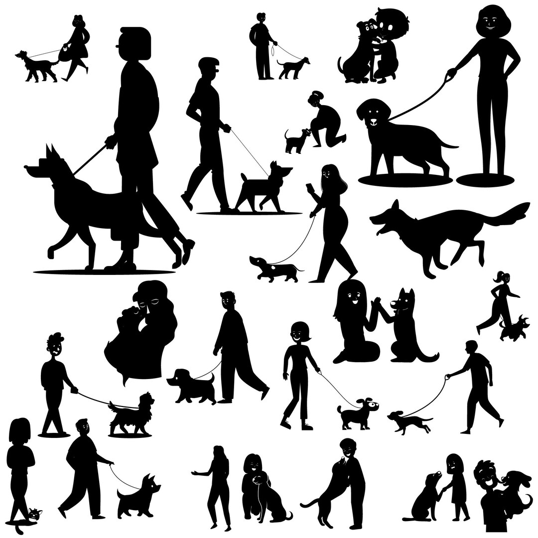 Dog Walking Clipart, Dog Svg,people and Dog Silhouette, Dog Walker ...