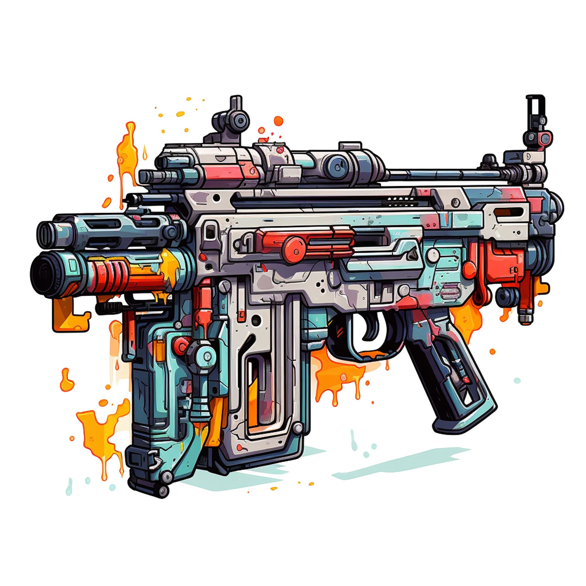 Machine Gun Clipart Bundle, Dripping Gun, Ak V PNG, Gun PNG, Military ...