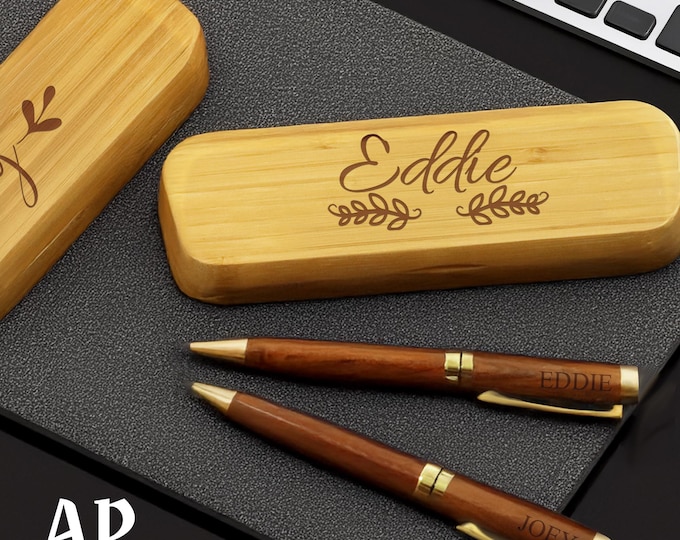Personalized Wooden Pen Box, Custom Pen Holder Box, Laser Engraved Pen ...