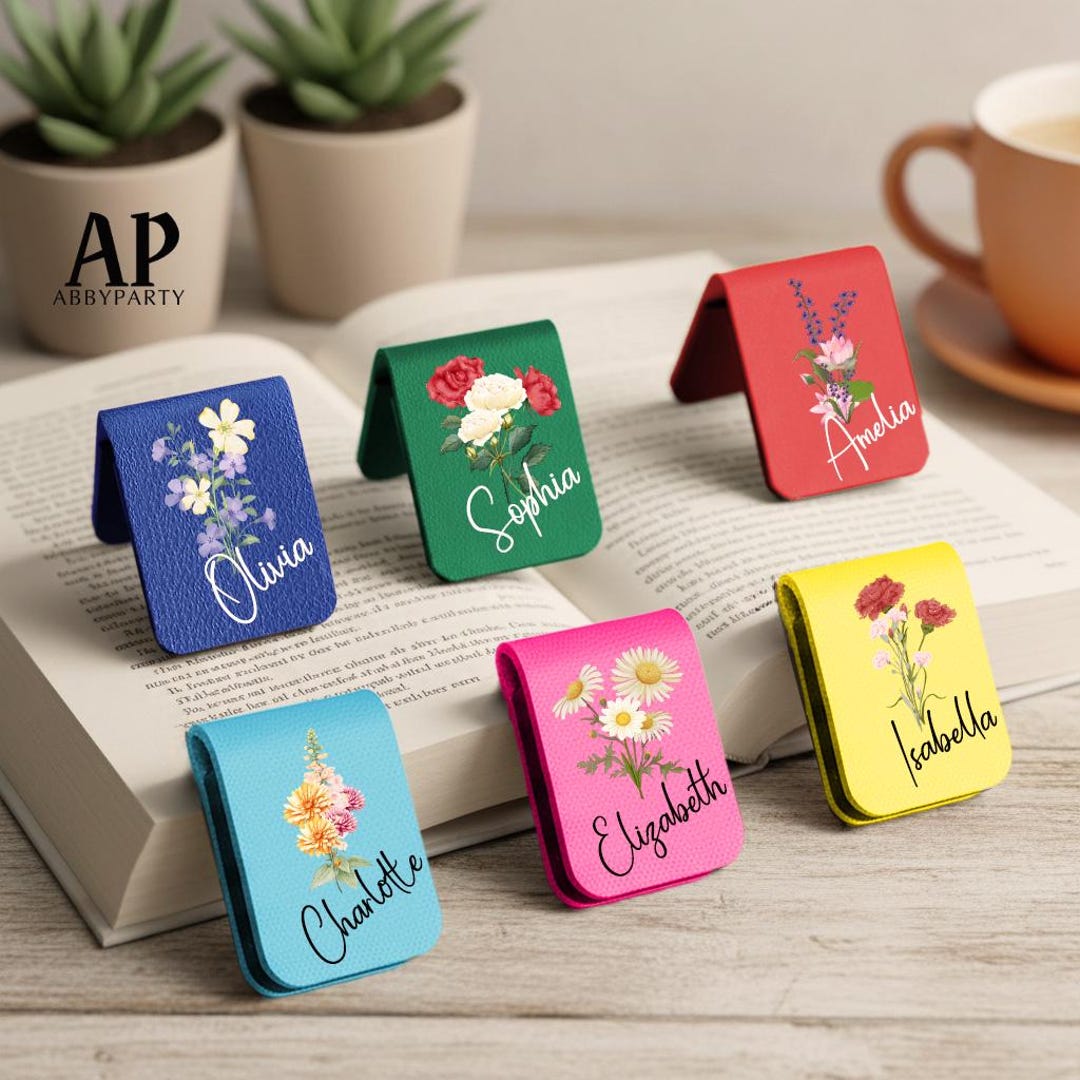 Personalized Birth Flower Magnetic Bookmark, Custom Floral Page Marker ...