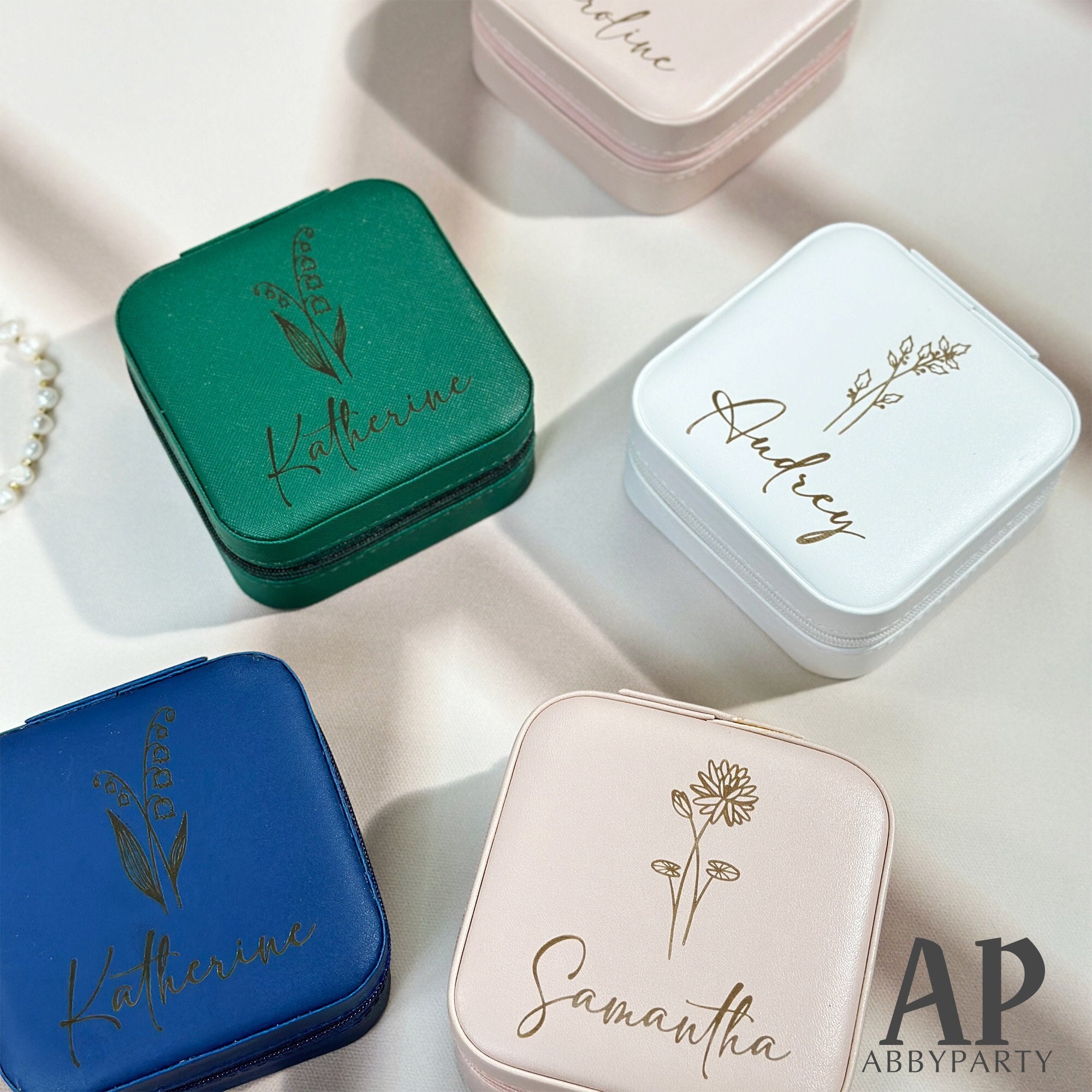 Personalized Engraved Birth Flower Jewelry Box, Floral Jewelry Storage ...