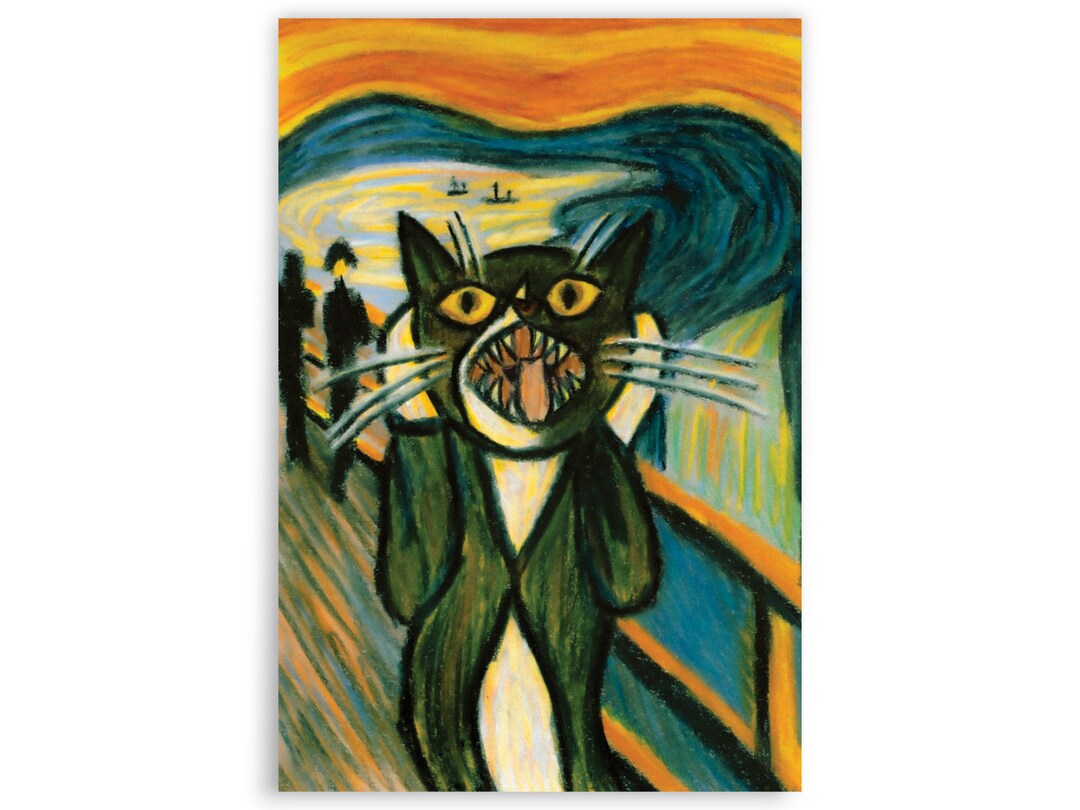 The Scream Tuxedo Cat Print of Original Oil Pastel Painting, Cat ...