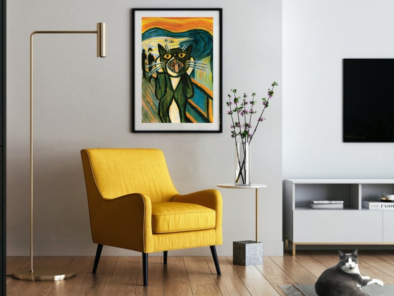 The Scream Tuxedo Cat Print of Original Oil Pastel Painting, Cat ...