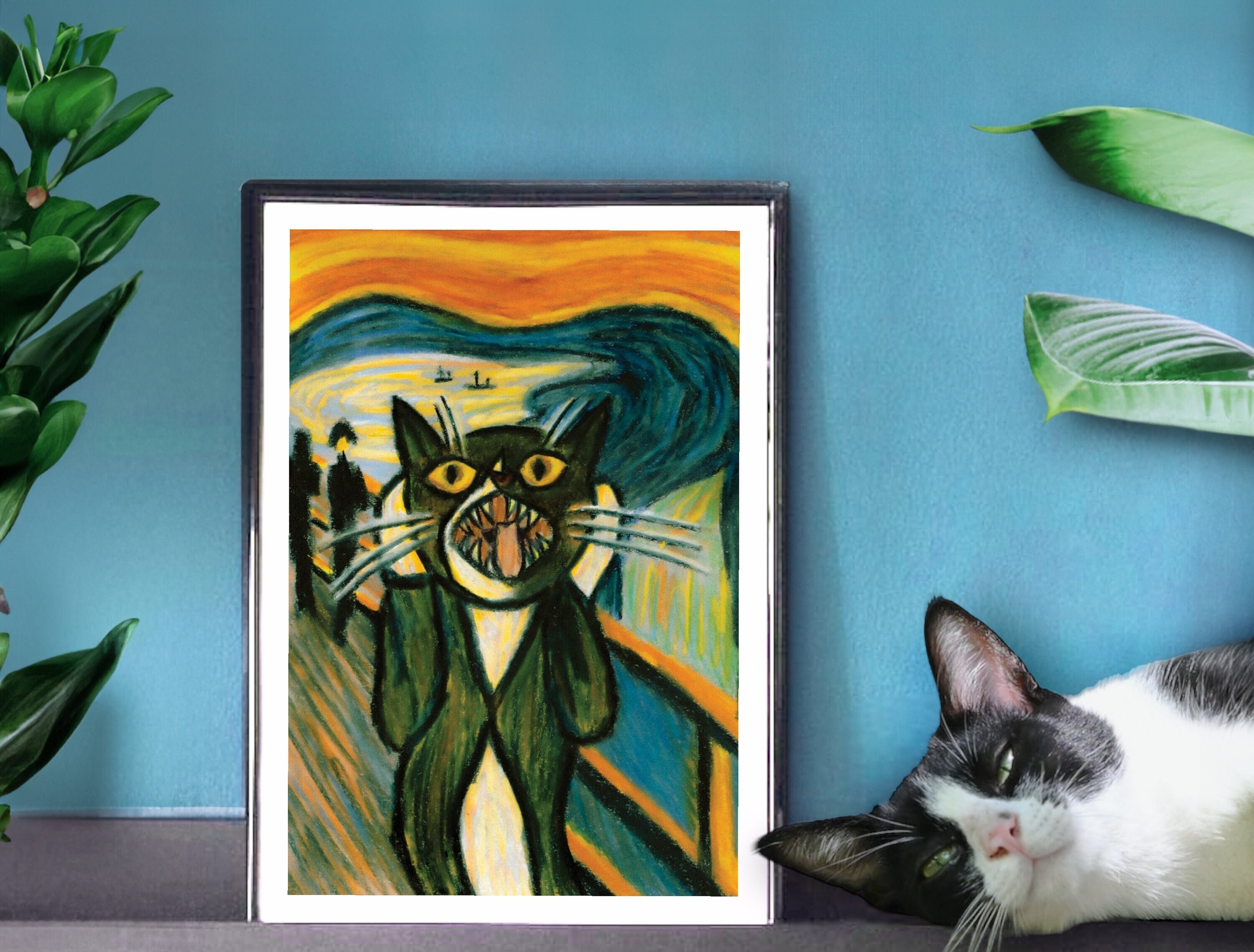 The Scream Tuxedo Cat Print of Original Oil Pastel Painting, Cat ...