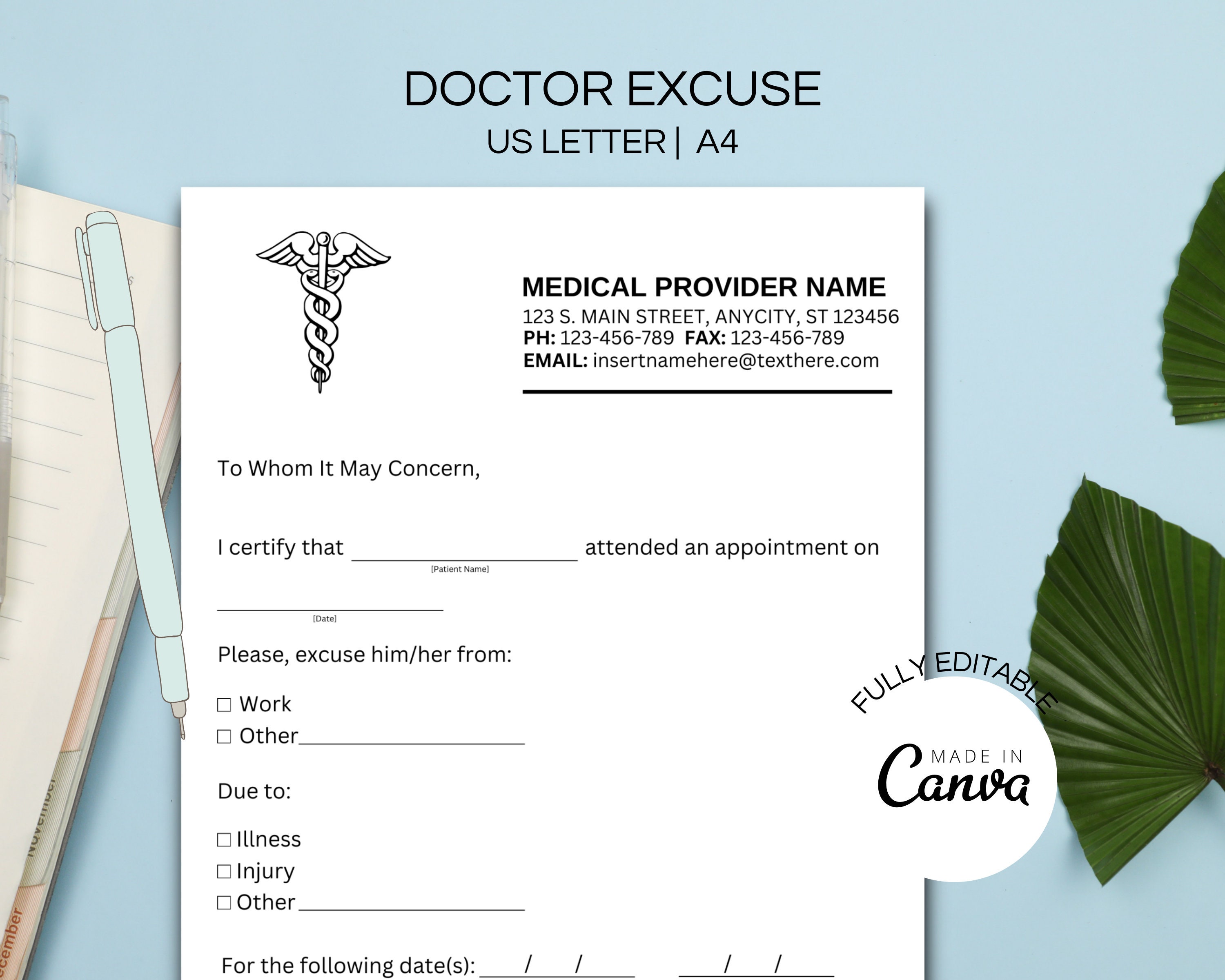 Doctor Excuse Letter, School Excuse Note, Drs Note for Work, Excuse ...
