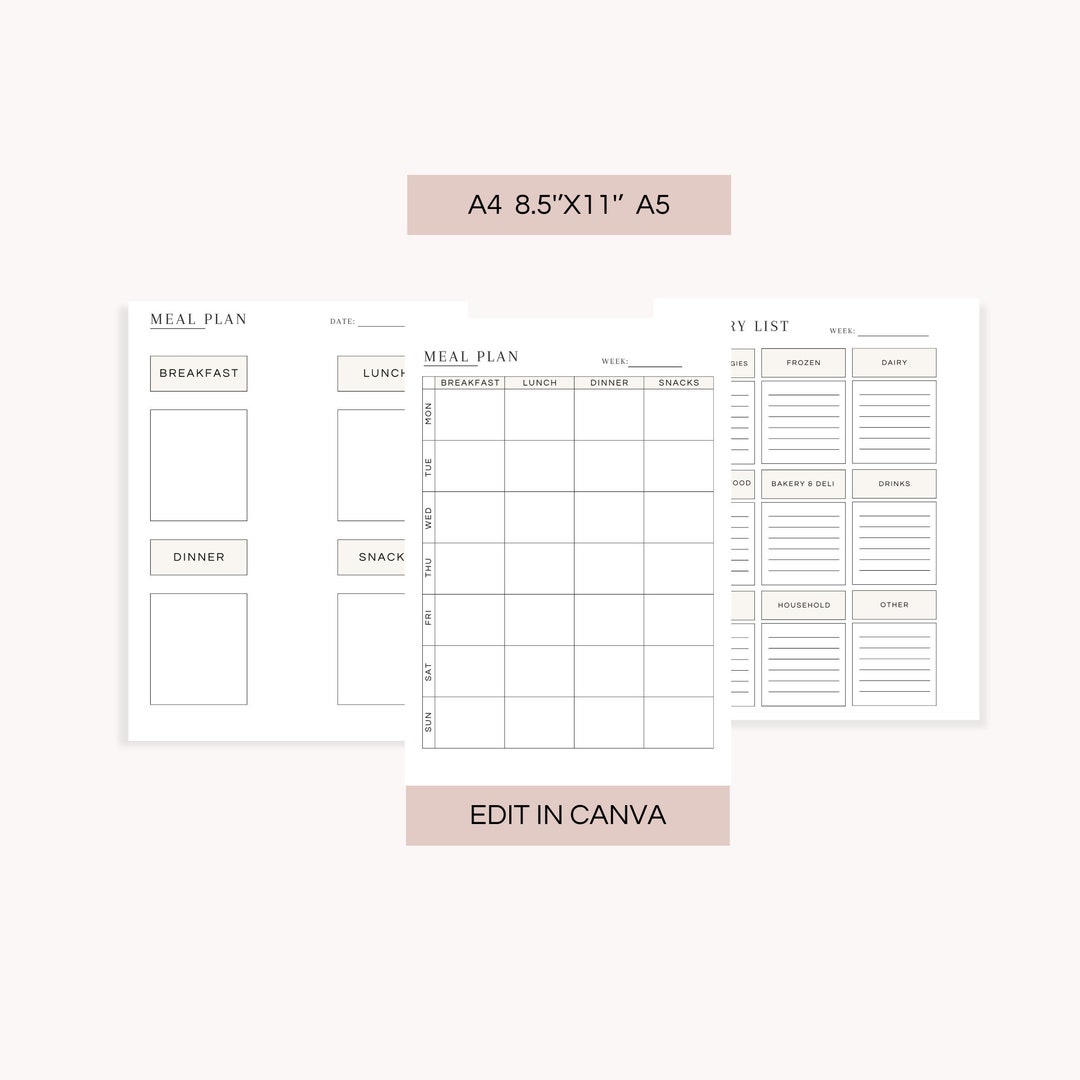Daily Menu Planner Grocery List Sheets Printable Meal - Etsy