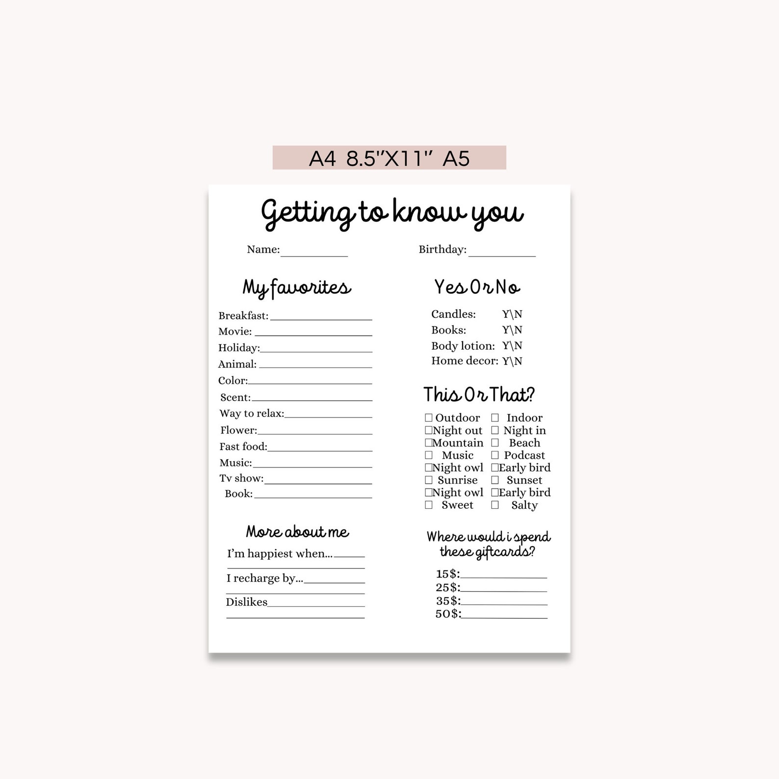Getting to Know Staff Printable, Coworker Questionnaire, Employee ...