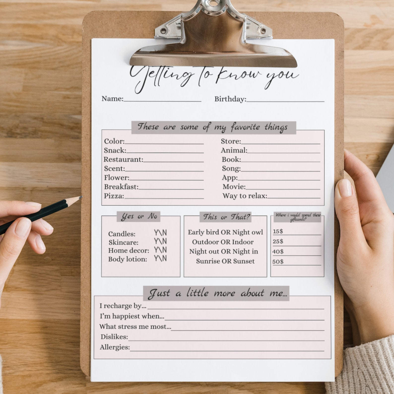 Getting To Know You Printable Employee Favorite Things Survey