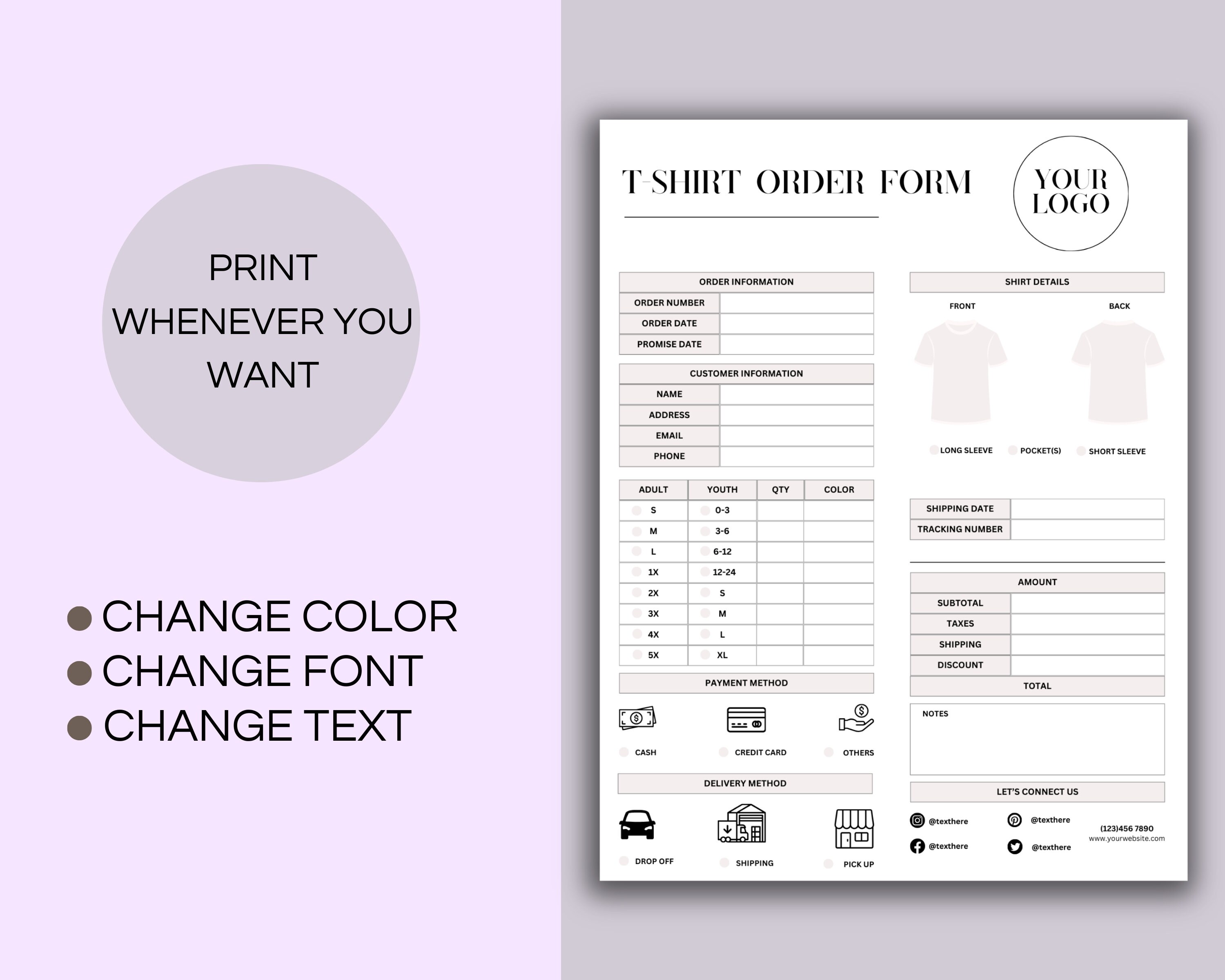 T-shirt Order Form Template, Small Business Order Form Printable ...