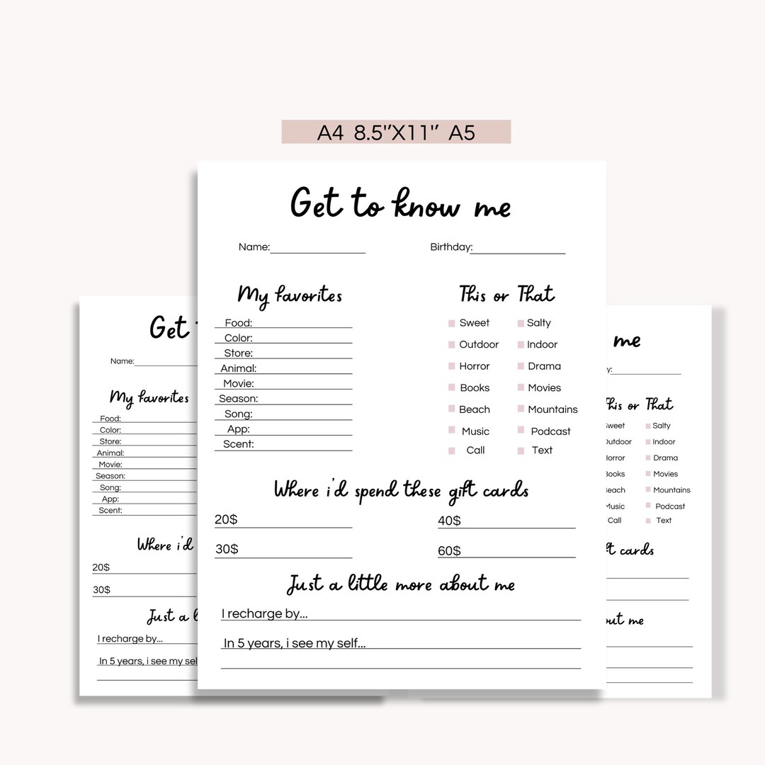 Getting To Know You Printable Employee Favorite Things Survey
