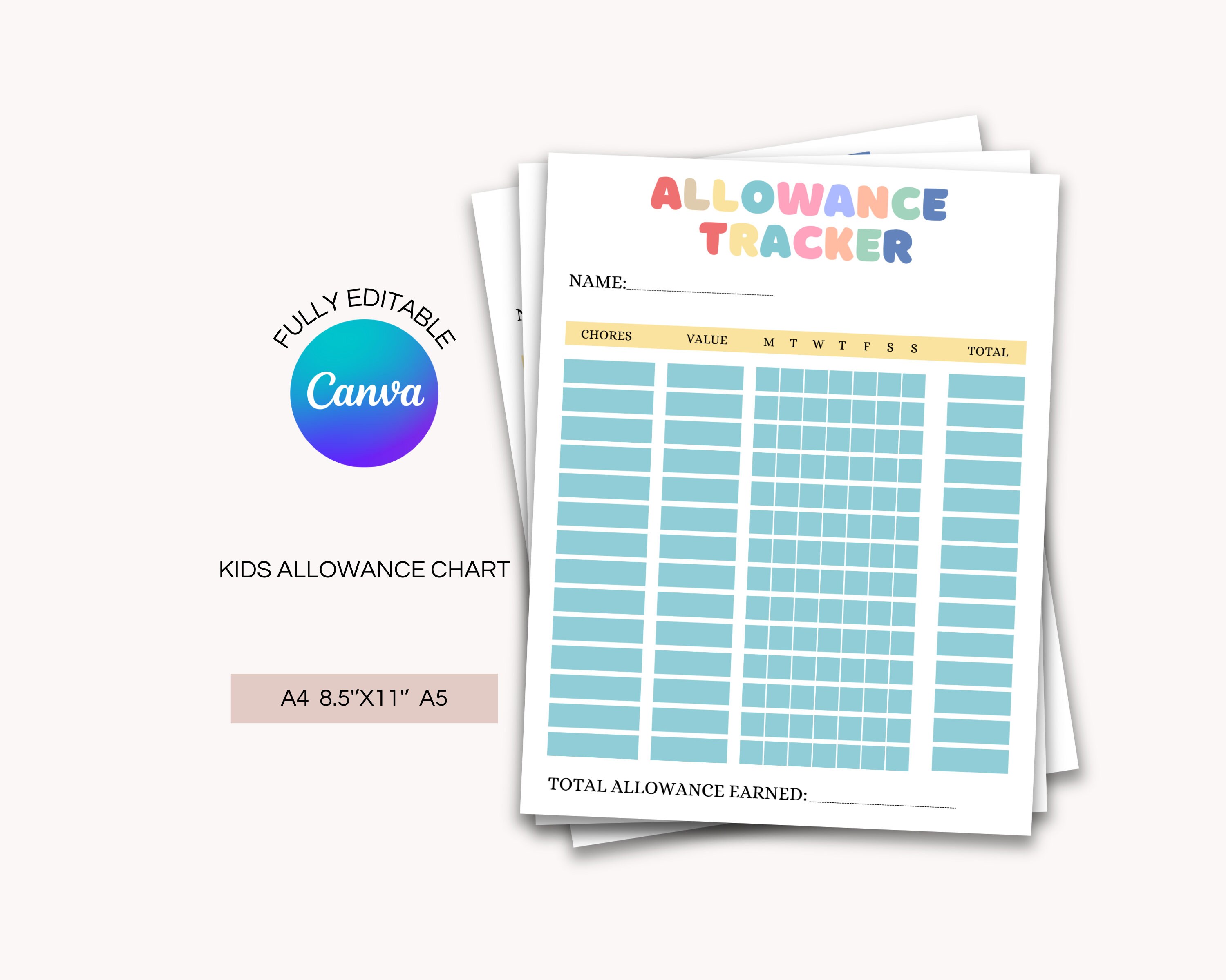 Allowance Chart for Kids Weekly Allowance Chore Chart Money - Etsy