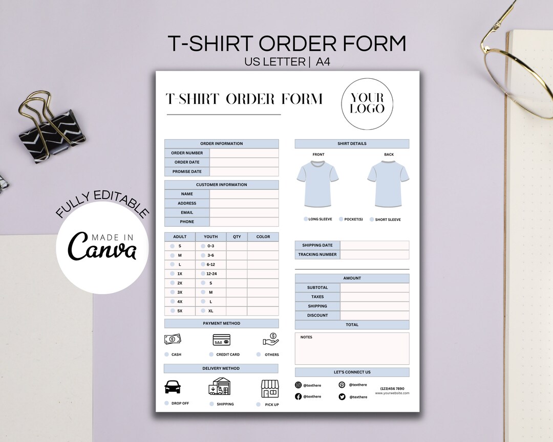 T-shirt Order Form Template, Small Business Order Form Printable ...