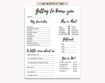 Getting to Know Staff Printable, Coworker Questionnaire, Employee ...