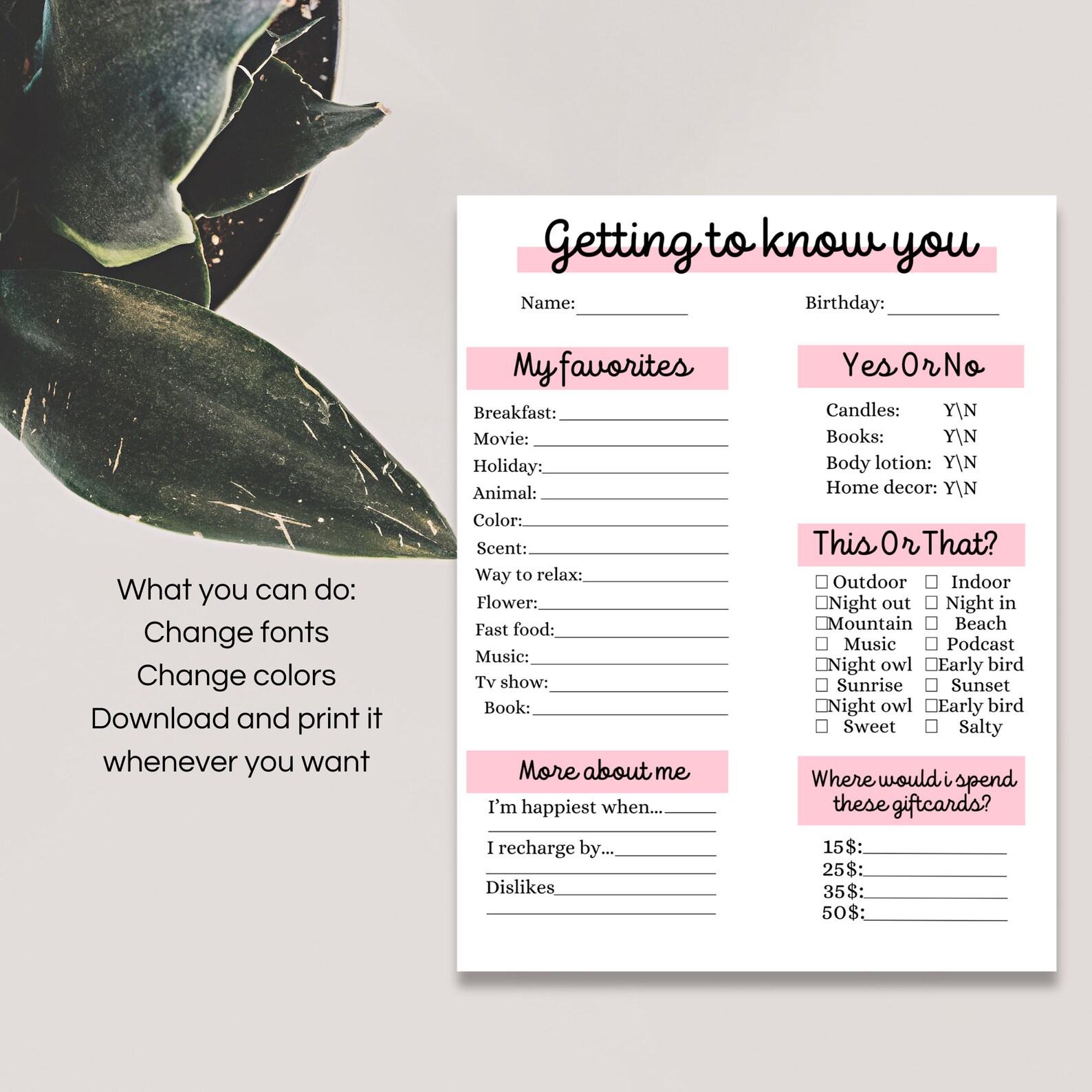 Getting to Know You Printable Employee Favorite Things - Etsy