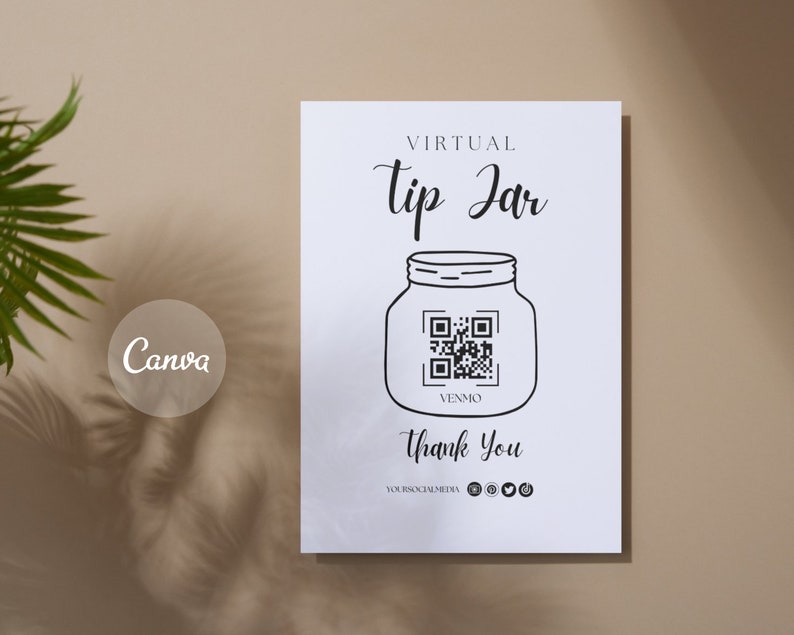 Virtual Tip Jar Printable, Scan to Pay Editable, Virtual Tips Sign, Bar Tips Sign, Qr Code ...