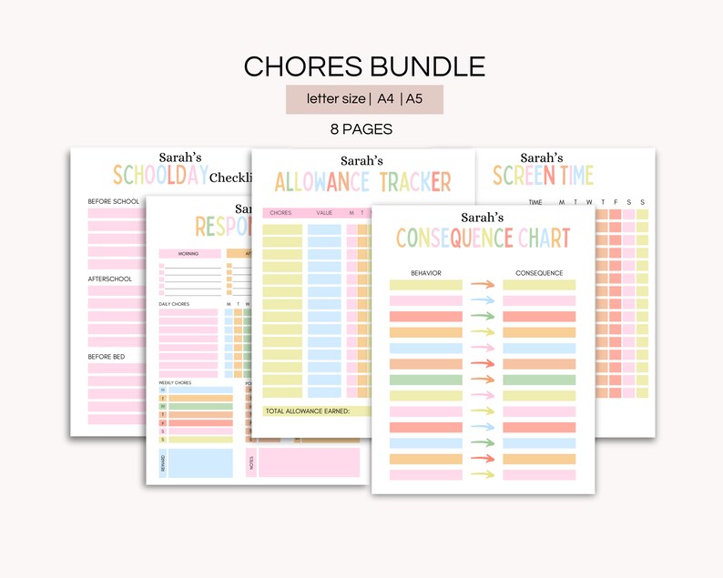 Editable Chore Chart Bundle, Behavior Consequence Printable, Daily ...