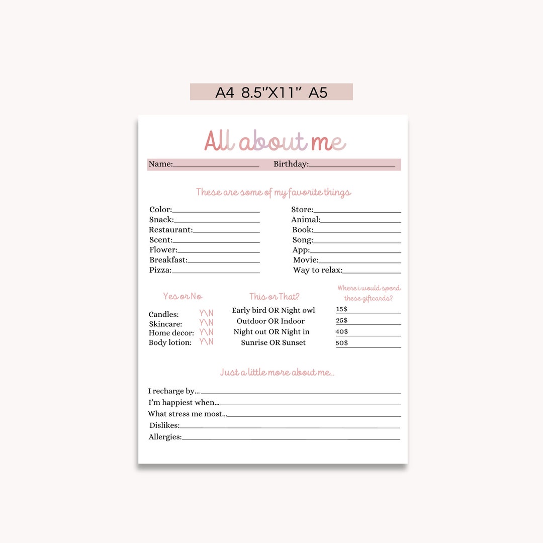 Getting To Know You Printable Employee Favorite Things Survey