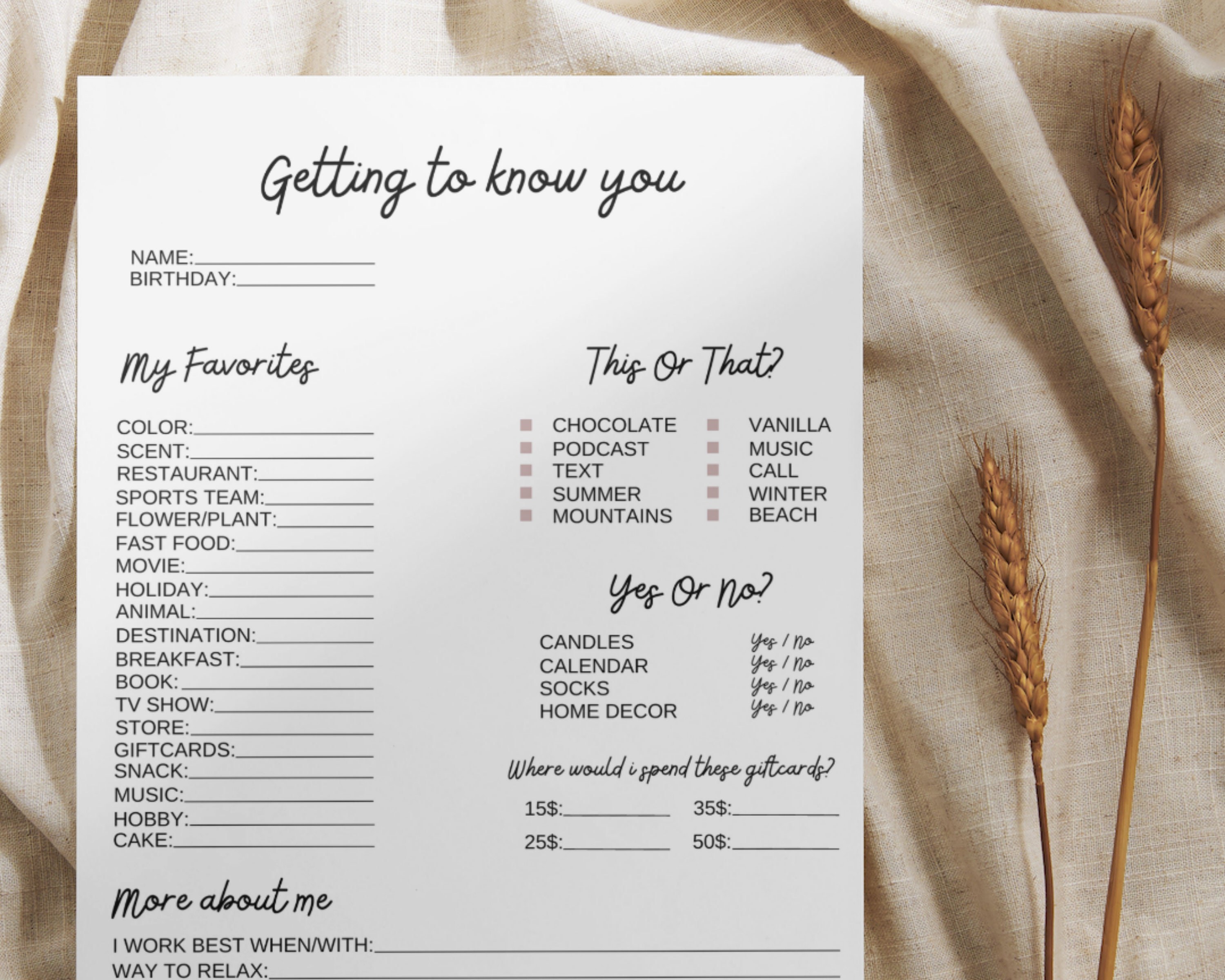 Getting to Know Staff Printable Coworker Questionnaire - Etsy