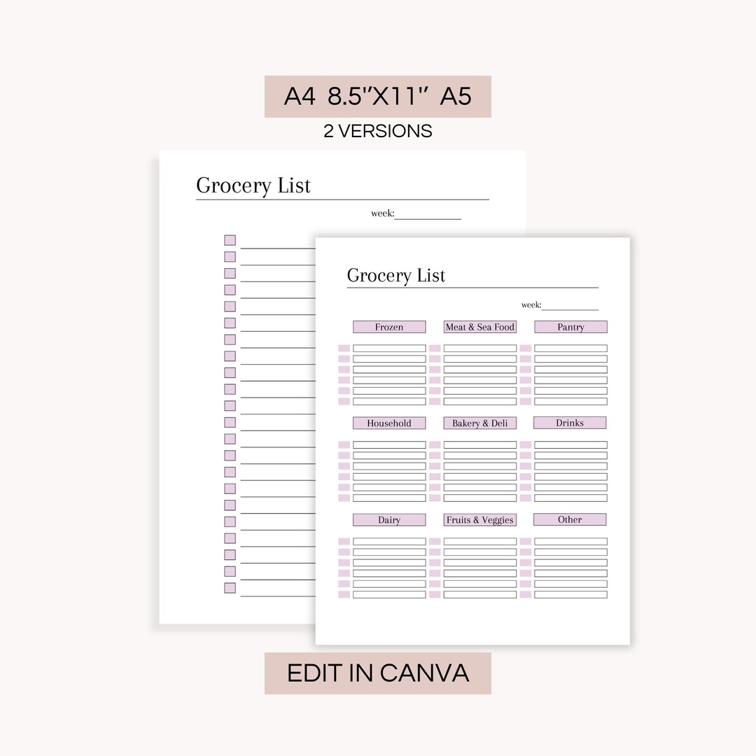 Grocery List Sheets Printable Grocery Checklist Printable - Etsy