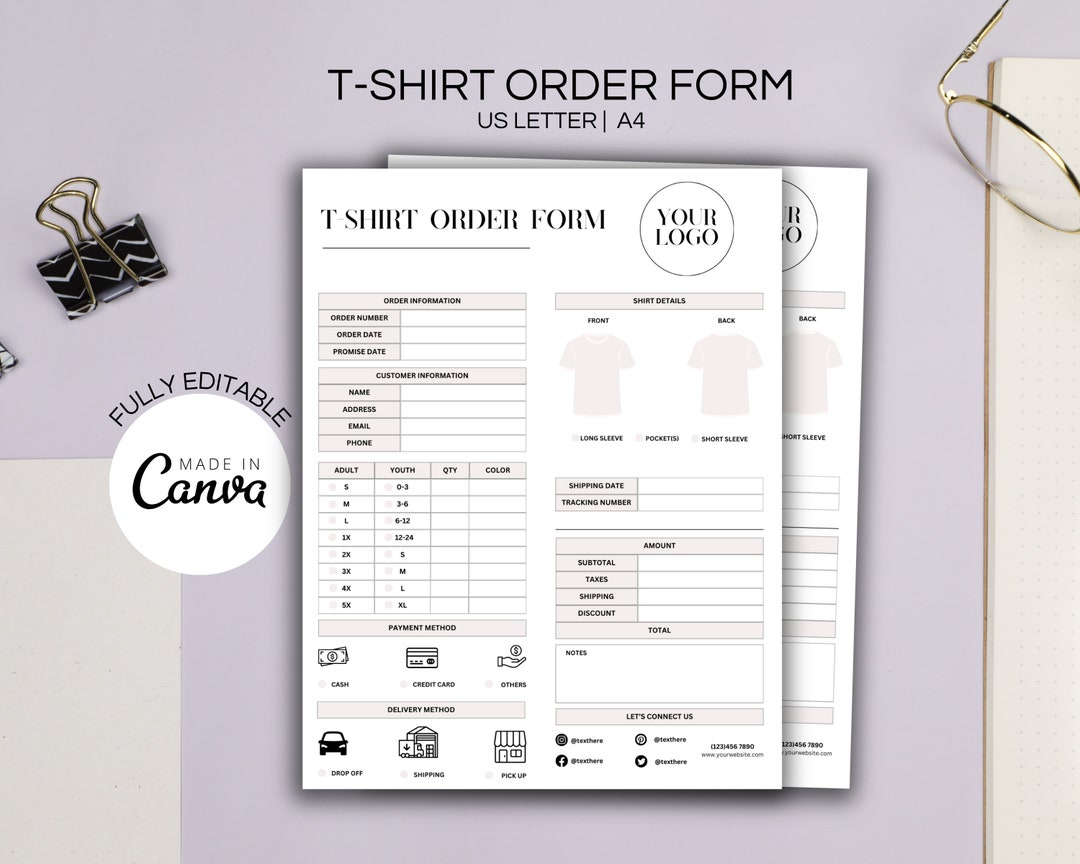 T-shirt Order Form Template, Small Business Order Form Printable ...