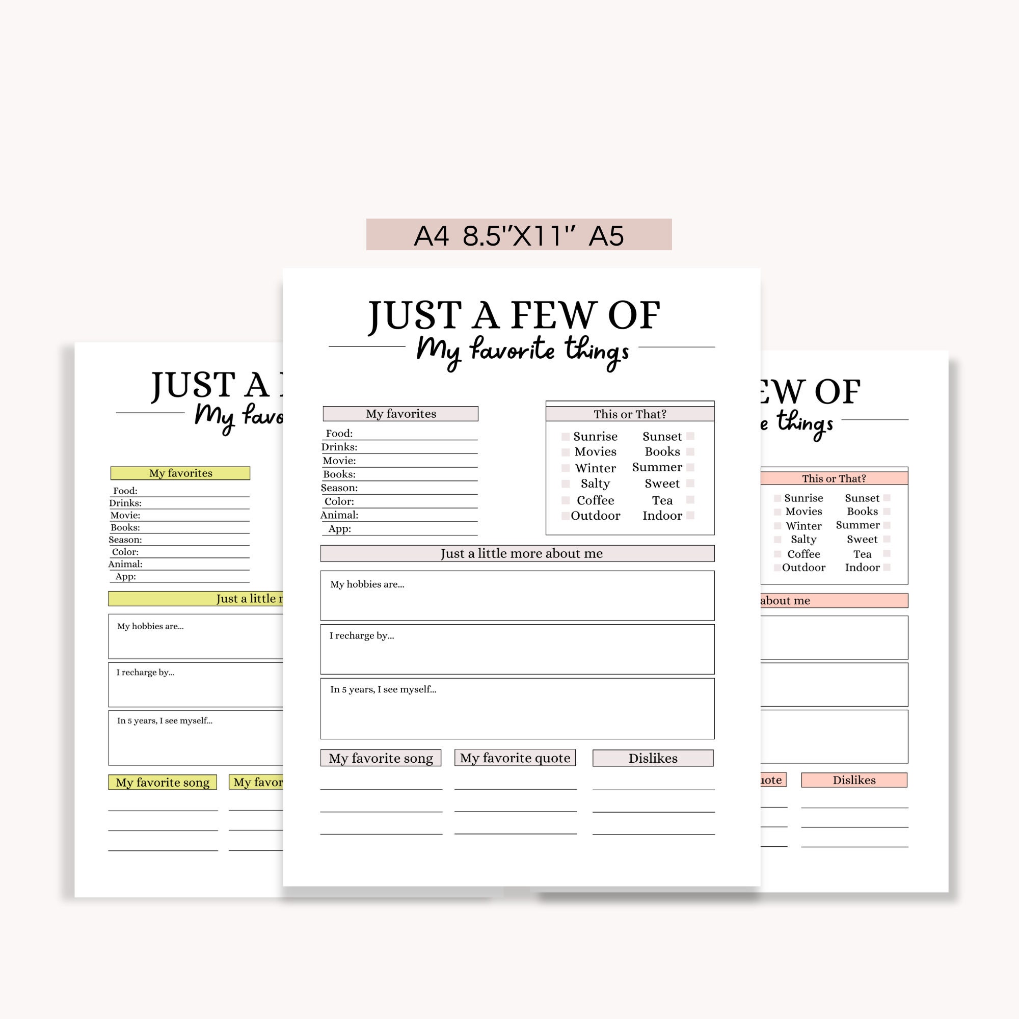 Getting To Know You Printable Employee Favorite Things Etsy