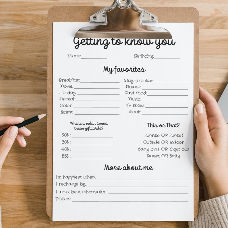 Getting to Know You Printable Employee Favorite Things - Etsy